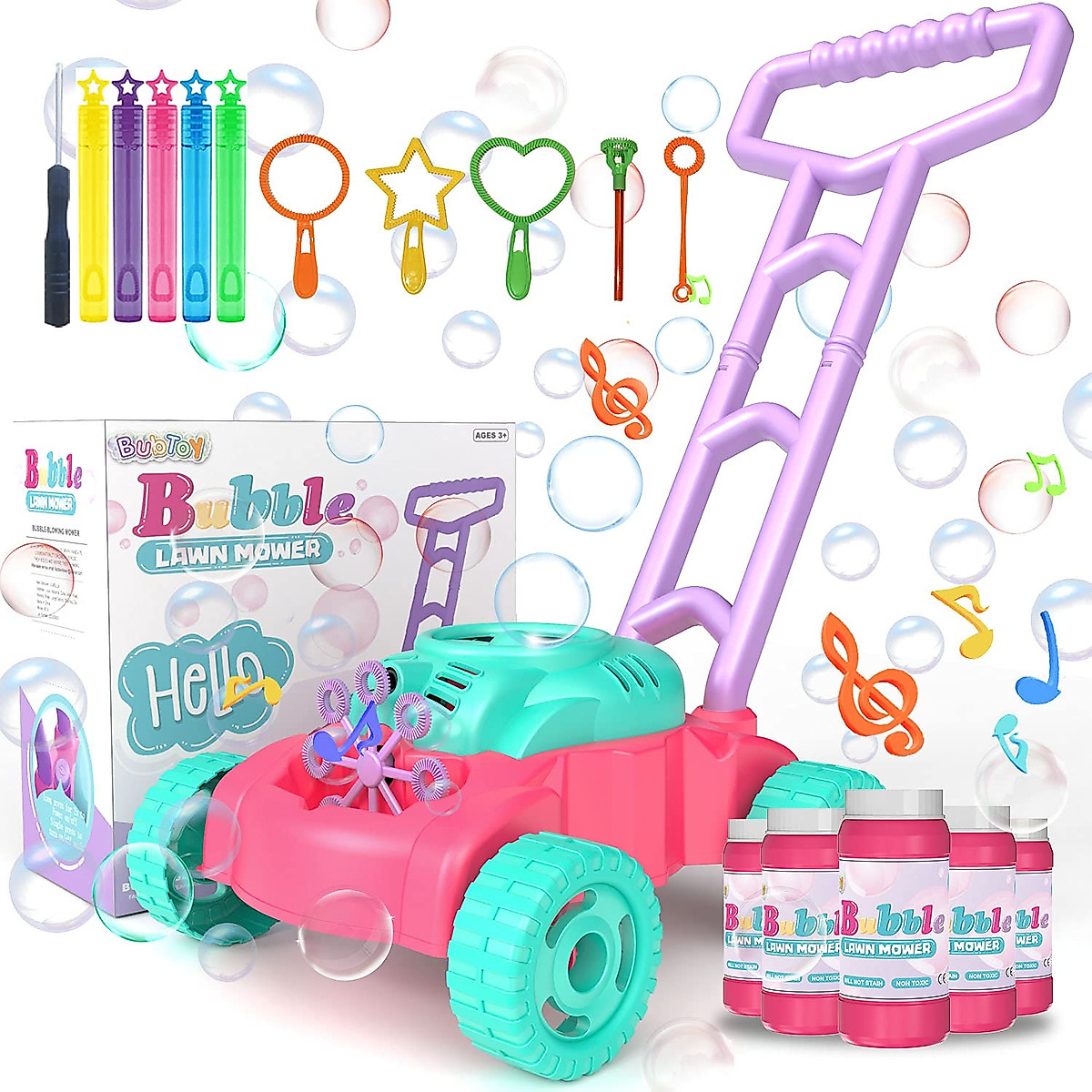 BubToy Toddler Toys Bubble Machine Great Birthday Gifts for Preschool Girls, Automatic Bubble Mower Toys & Games, Baby Activity Walker for Outdoor