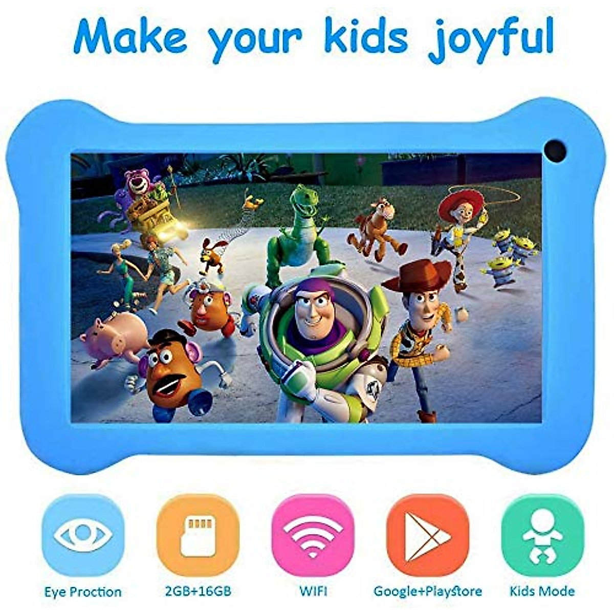 Tablet for Kids, Android 9 Kids Tablet Toddler Tablet 2GB+16GB Learning Tablet with 7 inch IPS Eye Protection Screen Dual Cameras WiFi GMS Certified Kids-Proof Children Tablets Parent Control, Blue