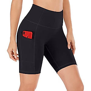 Ewedoos Biker Shorts Women Tummy Control Workout Shorts with 3 Pockets High Waisted Compression Gym Running Yoga Shorts Women Black