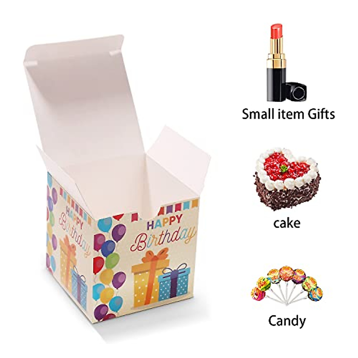 Small Gift Box 24 Pack 3 x 3 x 3 inches,Birthday Party Favor Treat Boxes,Birthday Gift Box contains 4 styles,Fold Box Easy Assemble Paper Gift Box for Presents, Birthday,Party Favor,Crafting Supplies