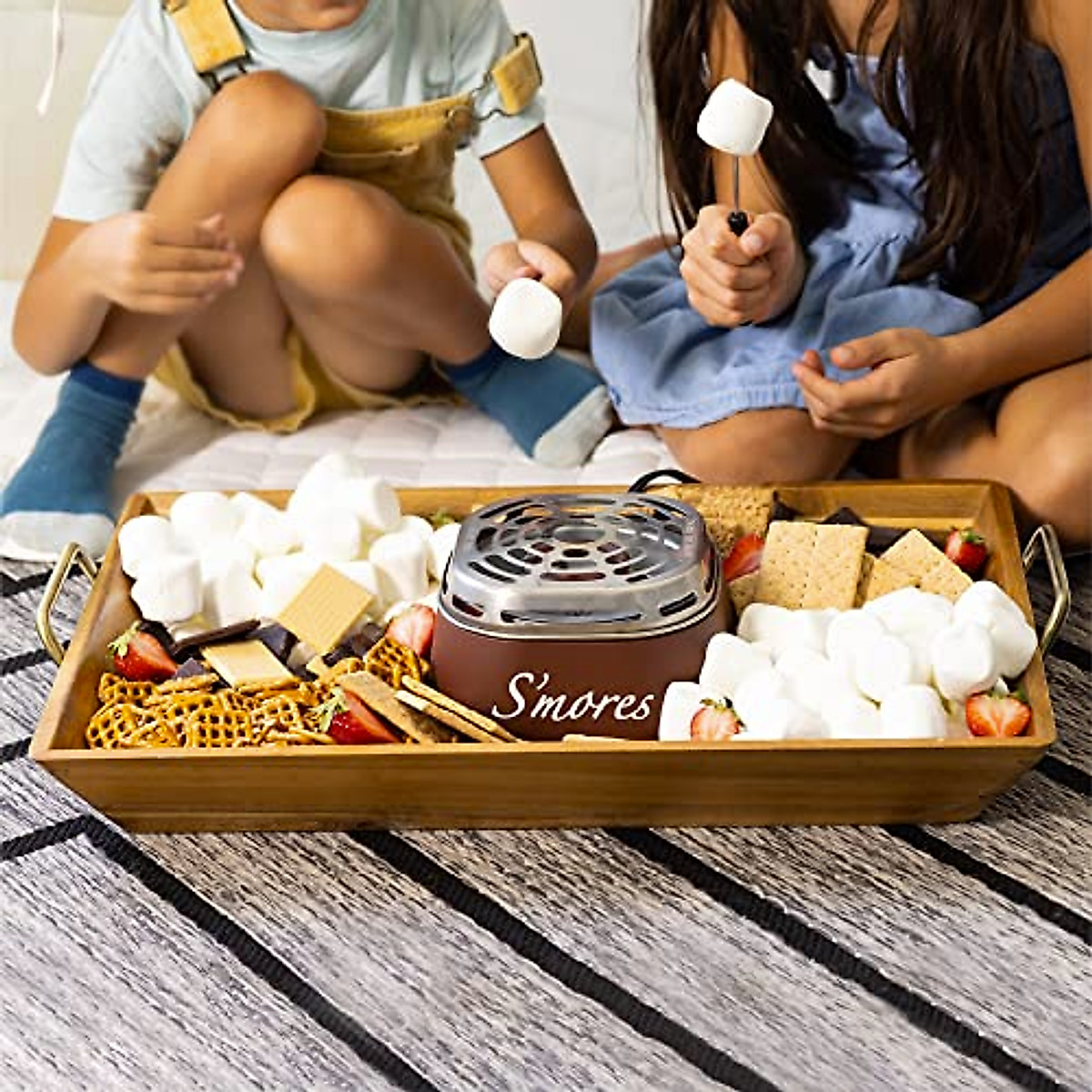 Nostalgia Indoor Electric S'mores Maker - Smores Kit - 4 Compartment Trays - Movie Night Supplies - Balcony Decor - Brown
