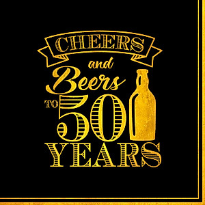 50 Pcs Cheers to 50 Years Party Napkins 50th Birthday Napkins 6.5x6.5 Inches Disposable Party Supplies Black and Gold Paper Napkins for Men Women 50th Birthday Decorations Wedding Anniversary