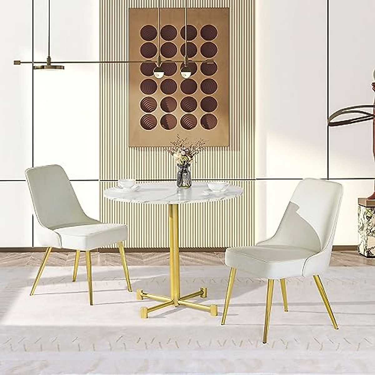 KithKasa Upholstered Dining Chairs Sets of 4 Mid-Century Modern Desk Comfy Side Chair with Gold Legs for Kitchen Living Room Cream