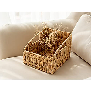 StorageWorks Water Hyacinth Wicker Baskets with Built-in Handles, Hand Woven Baskets for Organizing, Natural, 2 Pack