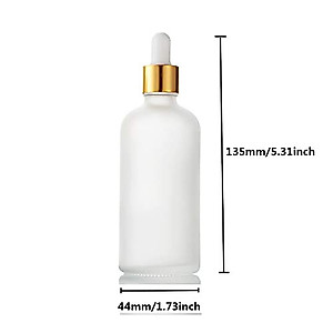 6 Pcs,3.4 Oz White Matte Glass Dropper Bottle for Essential Oils,Empty Glass Massage Oil Bottle Holder With Glass Reagent Pipette,Perfume Travel Container,Gold Aluminum Lid-Pipette,Funnel included