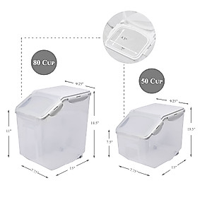 HANAMYA Food Storage Container with Measuring Cup, BPA free, 50-Cup, For Rice | Grain | Pet Food | Flour, Clear & Off White