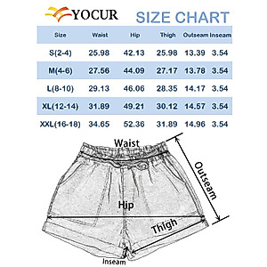 YOCUR Womens Elastic Wide Waistband Cotton Linen Casual Comfy Shorts Drawstring Pockets High Waisted Cuffed Hem Short Pants Black XL