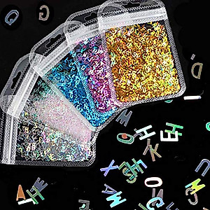 zuarfy Alphabet Holographic Letters Chunky Resin Fillers DIY Nail Art Resin Supplies Epoxy Resin Fillers for DIY Mixed Sequins