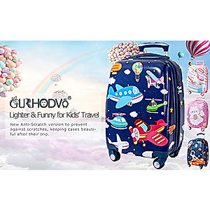 GURHODVO Kids Carry On Luggage for Boy's, Girl's Children Rolling Suitcase with 4 Spinner Wheels Hardshell Case for Toddler to Travel (airplane)