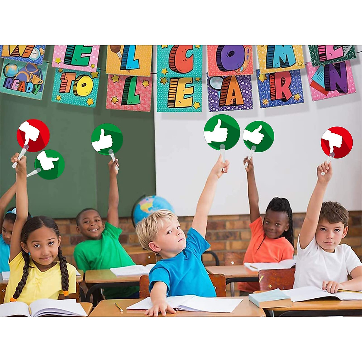 ATOM GROUP Thumbs Up Thumbs Down Paddles for Classroom Voting Teacher Classroom Event Supplies Teacher Student Interaction Signs Childhood Education Materials Auction Paddles 24 Pcs