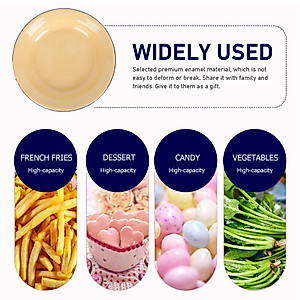 Yardwe Enamel Plate, 4PCS Enamelware Dinner Plate Serving Platter Tray, Retro Yellow Round Shallow Bowls with Blue Rim for Pasta, Salad- Durable and Reusable