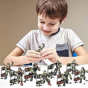 MEIEST WWII Soldier Model Equipment Assembly Building Block Toys,8 PCS Soldier Action Mini-Figures with Multiple Military Weapons Accessories,Party Favors Set for Boys