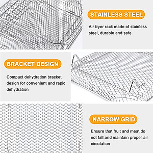 Square Air Fryer Rack,3 Layer Stainless Steel Stackable Dehydrato-r Rack with An-ti-scalding Clip,Stainless Steel Multi-Layer Dehydrato-r Rack Air fryer Accessories(Silver)