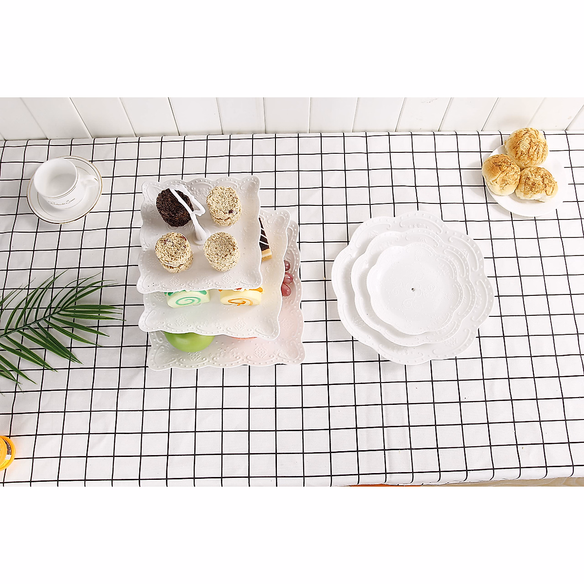 2 Set 3-Tier White Dessert Cake Stand, Plastic Pastry Stand Small Cupcake Stand Cookie Tray Rack Candy Buffet Set Up Fruit Plate and Trays for Wedding Home Birthday Party Decor Serving Platter