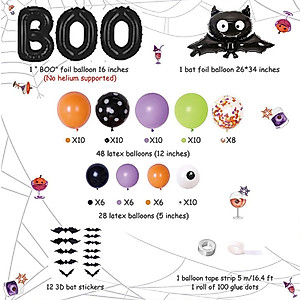 Halloween Balloon Arch Garland Kit Latex Balloons Boo Aluminum Foil 3D PVC Bat Decoration Set for Baby Halloween Party Decorations