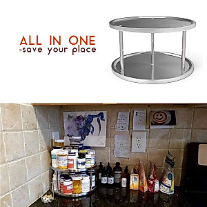 2-Tier Lazy Susan Organizer, Non-Skid Metal Lazy Susan Turntable, 10.5 inch Spice Rack, Updated Turntable Base, Double Tier Round Lazy Susan for Kitchen, Cabinet, Pantry, Spice Rack Storage