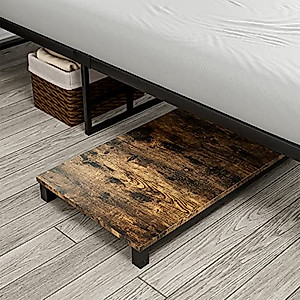 RISWER Computer Desk with Monitor Riser Folding Table Home Office Writing Study Desk 39” Width 19” Depth with Industrial Style Small Table Metal Frame Rustic Brown