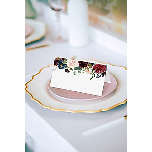 Place Cards for Floral Party, Editable Name Place Cards, Seating Place Cards for Tables, Tent Style Cards for Wedding, Valentine's Day, Bride & Baby Shower, Easy Folding, Pack of 25 Escort Cards(B12)