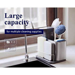 Kitsure Sponge Holder, Detachable Sink Caddy and Kitchen Sink Sponge Holder, Easy-to-Clean Sink Caddy Kitchen Sink Organizer, Stainless and Non-Slip Dish Brush Holder with A Refillable Soap Pump