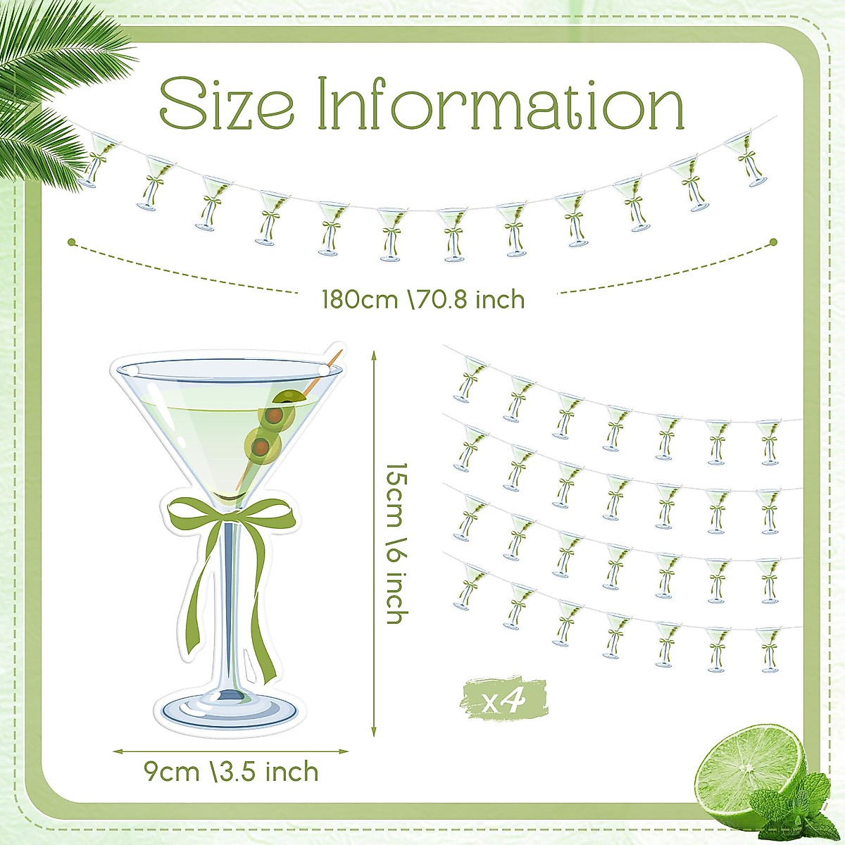 Dispowreath 4 Pcs Martini Party Banner Bar Themed Bachelorette Party Decoration Hanging Sign for Martini Birthday a Tini Bit Older Party Decorations (Olives)