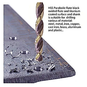 Hss Drill Bit Set 31/64 in. Jobber Twist Parabolic Flute Golden/Black 3-Flat Shank Drill Steel Metal-5Pcs