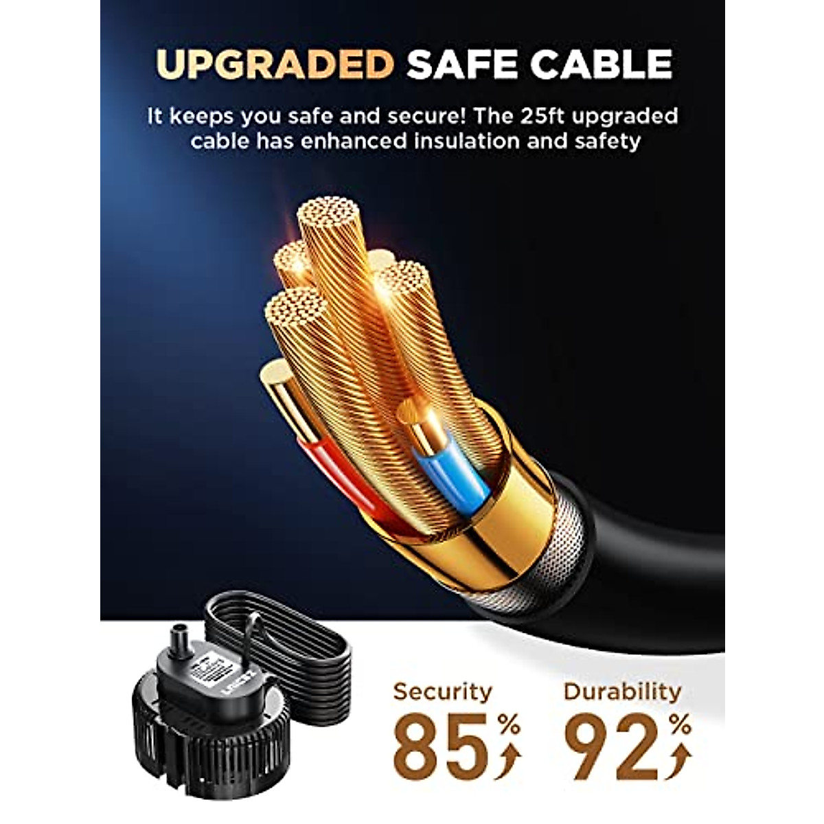 850GPH Ultra-quiet Water Pump, 75W Small Submersible Water Pump, Pool Cover Pump, Sump Pump for Pool Drainage With 16ft Drainage Hose, Upgraded 25ft Thicker Power Cable and 3 Detachable Adapters