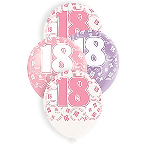 Unique Party 80872-12" Latex Glitz Pink 18th Birthday Balloons, Pack of 6
