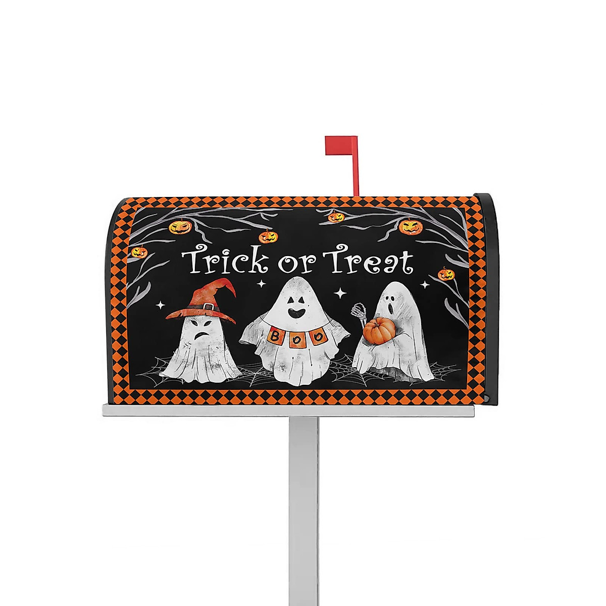 Yomandocix Halloween Mailbox Covers Magnetic, Mailbox Cover Wraps Post Letter Box Cover Garden Yard Farmhouse Home Decor for Outdoor 21.7x18.5 Inches Ghost Grimace Pumpkin Buffalo Plaid