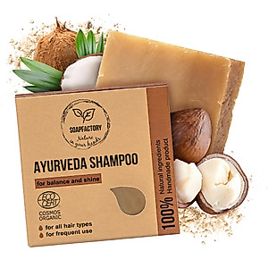 SoapFactory Ayurveda Solid Shampoo Bar with Castor Oil for Hair Growth, Ayurvedic Organic Hair Soap for Men and Women, 100% Natural, Vegan, 3 ounce