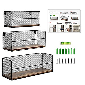EXYGLO Floating Wall Shelves for Storage, Rustic Wall Mounted Shelf for Bedroom Living Room Bathroom Kitchen, Set of 3 Brown