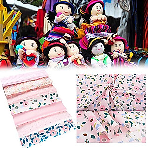 RODAKY Pink Series Cotton Fabric Bundles Rural Flower Stripe Sewing Crafting Material Polka Dot Squares Bundle Fabric Patchwork Japanese Style Cotton Scraps for DIY Handmade Quilting 7PCS 25x25CM