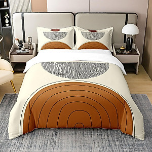 jejeloiu Boho Cotton Duvet Cover Set for Kids Boys Girls Mid Century Abstract Sun and Moon Comforter Cover Set King Size Sunrise Rainbow Bedding Set Modern Bedspread Cover Quilt Cover