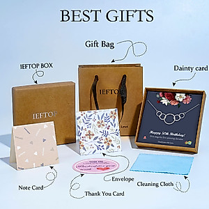 Ieftop 50th Birthday Gifts for Women, Silver Interlocking 5 Circle Necklace Happy Birthday Gifts for Women 50th Birthday Gifts for Friends Female Mom Sister Wife