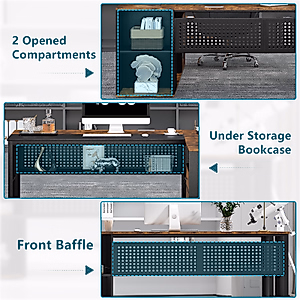 YOMILUVE 71 Inch Executive Desk with Storage Shelves, Industrial L-Shaped Desk with Cabinet Storage & Drawer, Home Office Desk Business Furniture, Rustic Brown & Black