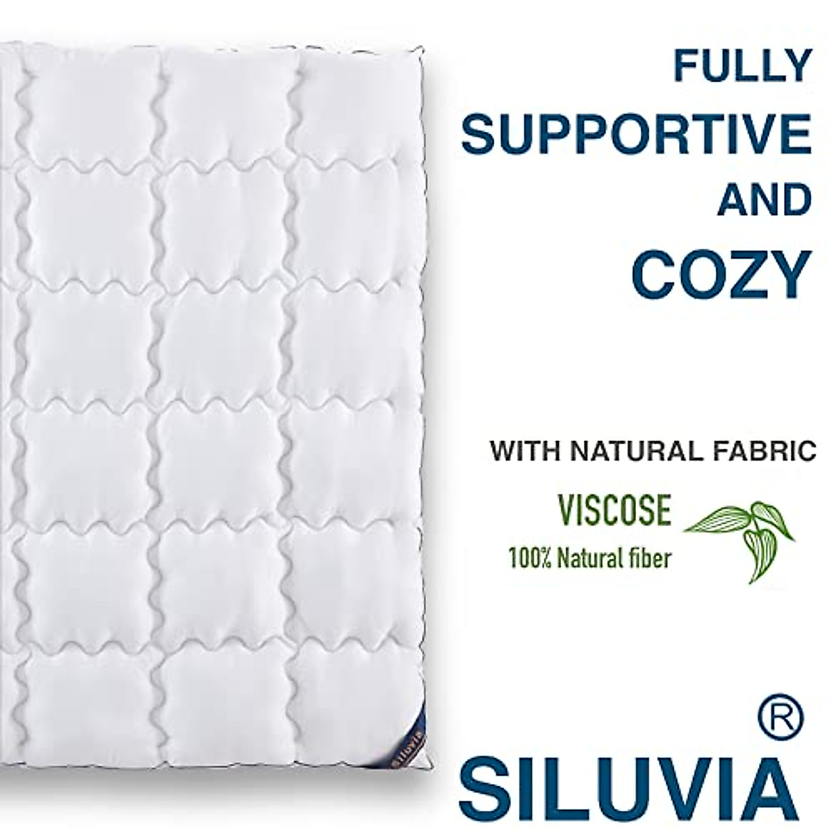Siluvia Queen Mattress Topper with 400TC 100% Viscose Cover Extra Thick Pillowtop Cooling Mattress Topper Queen Mattress Pad White with 8-21 Inch Deep Pocket 3D Snow Down Alternative Fill