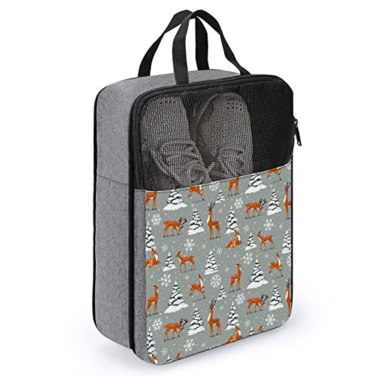 Frcavbin Sika Deer Snowflake Christmas Travel Shoe Bag Shoes Carrier with Handle and Zipper Foldable Shoe Puches Organizer for Home storage School starts