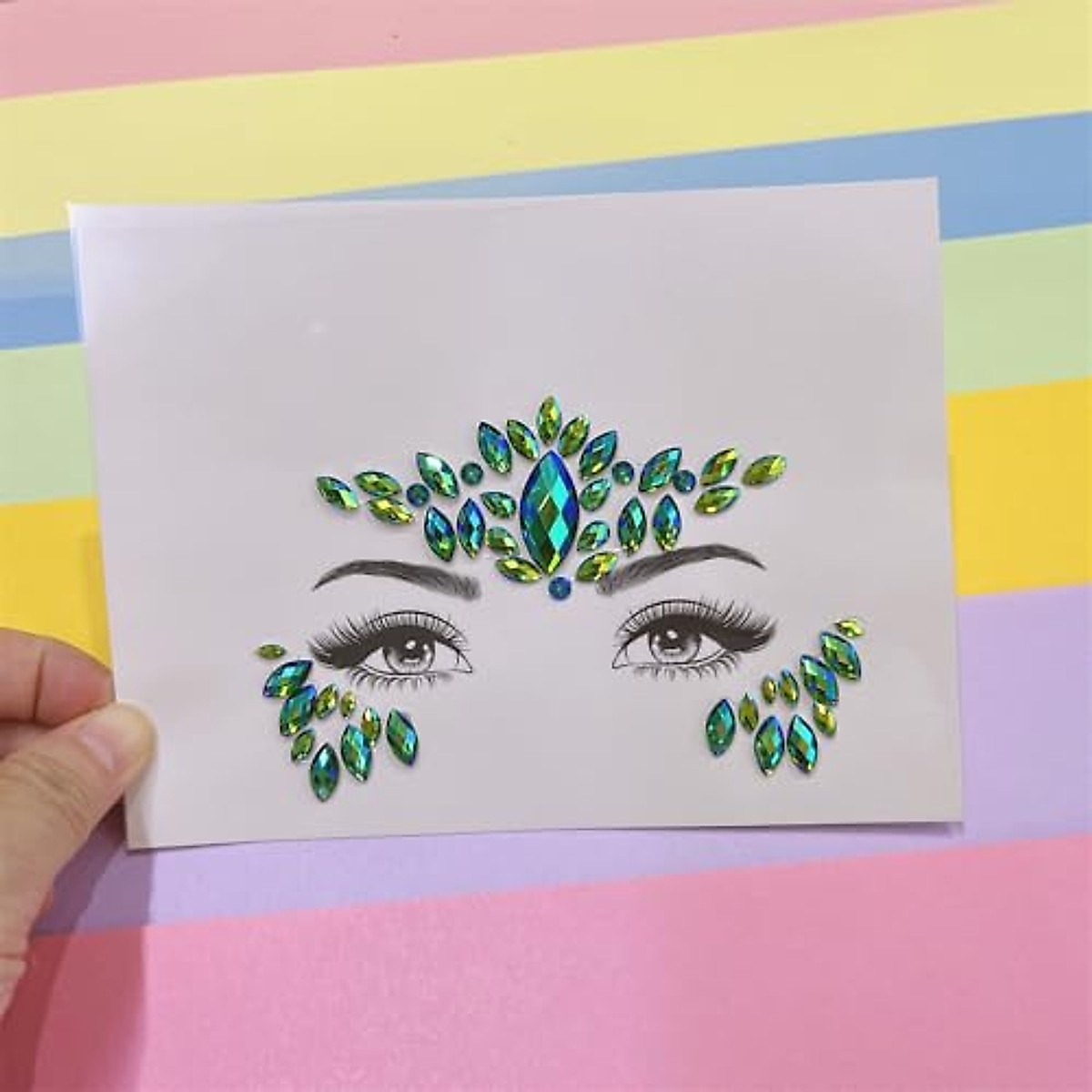 Green Face Jewels Stick On Halloween Face Gems Sticker for Makeup Face Rhinestones Self Adhesive Face Glitter Face Jewelry Festival Party DIY Eye Tattoo Stickers Halloween Makeup (Emerald Ab/SR17)
