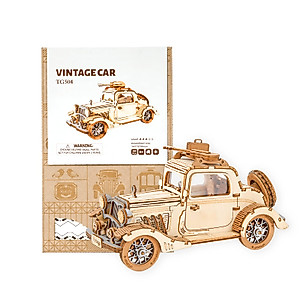 Rowood 3D Puzzles for Adults, Model Car Kits, DIY Wooden Toys Craft Gift on Birthday Christmas for Boys-Vintage Car