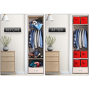 Sorbus Foldable Storage Cubes - 6 Fabric Baskets for Organizing Pantry, Shelf, Toy Box, Cubby, Closet Organizer - 11 Inch Collapsible Closet Organizers and Storage Bins - Red Storage Cubes with Handle