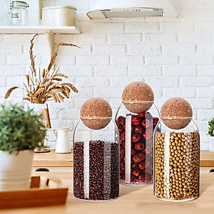 3 Pcs Glass Jar Storage Container with Ball Cork Decorative Round Organizer Bottle Sealed Canister Jar with Airtight Seal Wooden Lid for Food Coffee Bean Candy Biscuits Spice(800 ML/ 27 Oz)