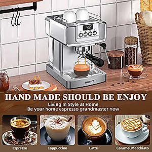 SUMSATY Espresso Machine, Espresso Machine with Milk Frother, Fast Heating Automatic, Latte and Cappuccino Machine, 20 Bar Espresso Maker, Stainless Steel, 1.8L Water Tank