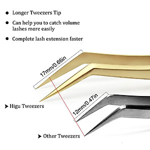 Eyelash Extension Tweezers for Volume Lashes Make Fans Professional Tweezer Tools Precision Stainless Steel 45 Mega Curved Angled 17mm Fine Tip for Eye Lash Extensions Supplies