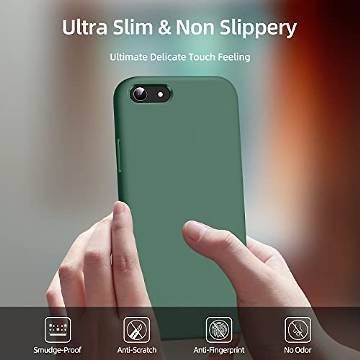 Dssairo [3 in 1 for iPhone SE case 2022/3rd/2020/2nd gen, iPhone 7/8 case，with 2 Pack Screen Protector, Liquid Silicone Ultra Slim Shockproof Protective Phone Case [Microfiber Lining] (Alpine Green)