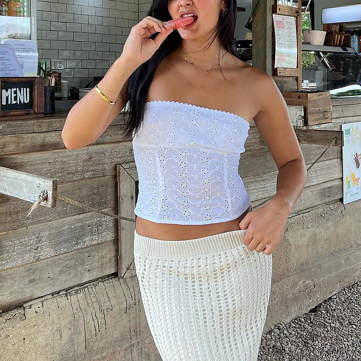 Women Summer Sexy Camisole Lace Trim V Neck Sleeveless Cami Crop Top Slim Tank Top Vintage Vest Streetwear (B-White,S)