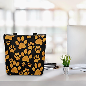 Mularoka Dog Paw Tote Bag for Women Aesthetic Cute Canvas Tote Bags Cute Paw Shopping Grocery Reusable Bags with Zipper and Inner Pockets