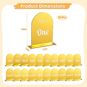 20 Pack Wedding Table Numbers with Stands 1-20, 4.7 X 5.6 Inch Gold Arched Mirrored Table Signs Number Display Stand for Wedding Reception Event Restaurant Decoration
