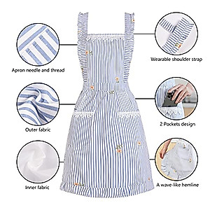 Funny Aprons for Women with Pockets, Kitchen Cooking Grilling Bbq Cute Chef Apron, Mothers Day Birthday Gifts for Women (Blue/Stripe)