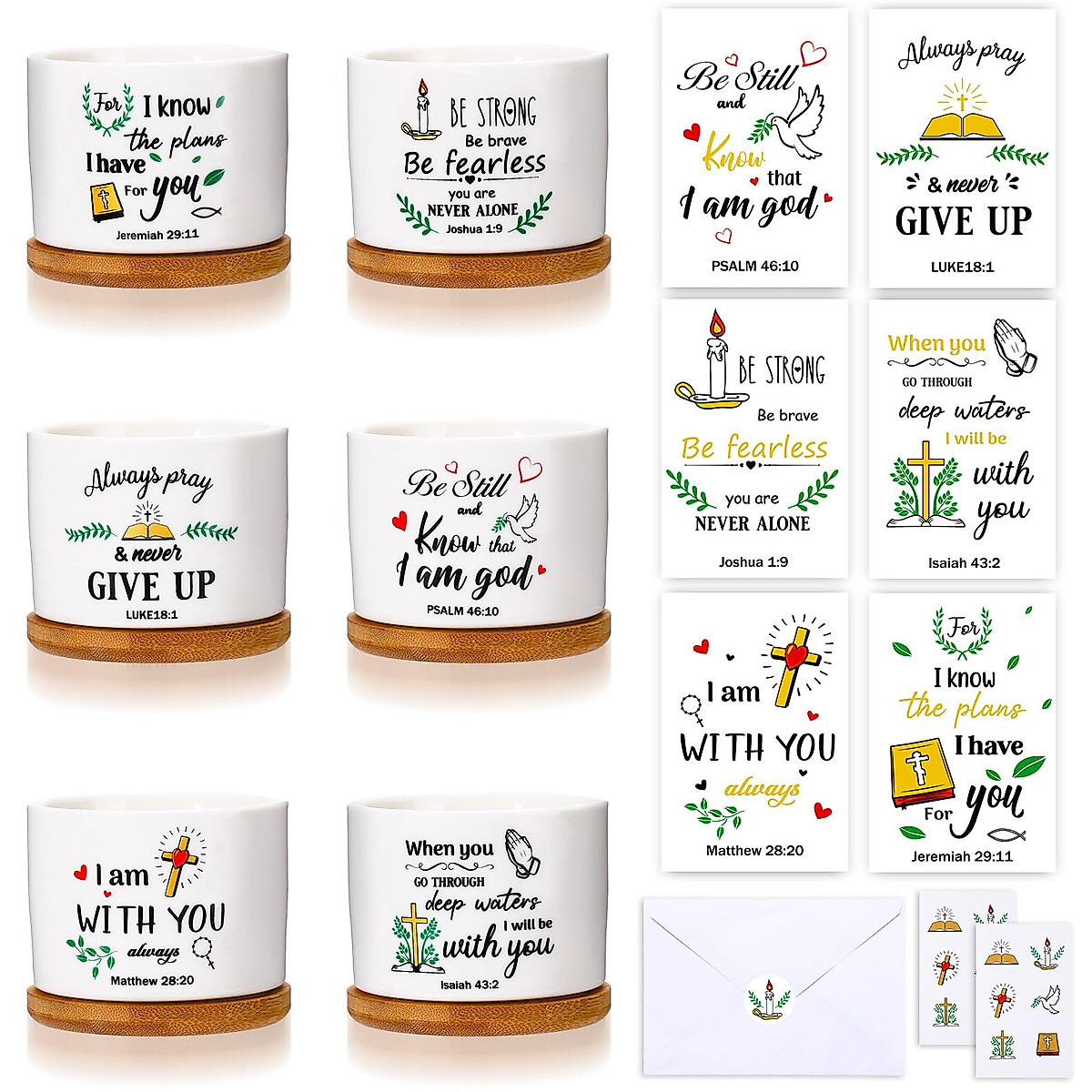Junkin 12 Pcs Thank You Gift Employee Teacher Appreciation Gifts Ceramic Plant Succulent Pots with Bamboo Tray Christian Bible Verse Gifts Set Card for Easter(Plant is not Included)(Stylish)
