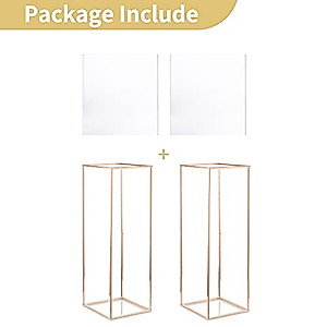 Nuptio Gold Vases for Centerpieces Wedding with Acrylic Panel - 2 Pcs 31.5 inch Tall Metal Flower Vase Flowers Stand - Elegant Bulk Weddings Decoration Table Geometric Centerpiece for Party Tables