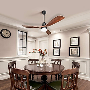 Sofucor 52 Inch Ceiling Fan with Lights Remote Control, Noiseless |Dimmable |6-Speed Outdoor Ceiling Fan with Light, Walnut 3 Blade Wood Ceiling Fan with Timer, Reversible DC Motor for Patio Bedroom